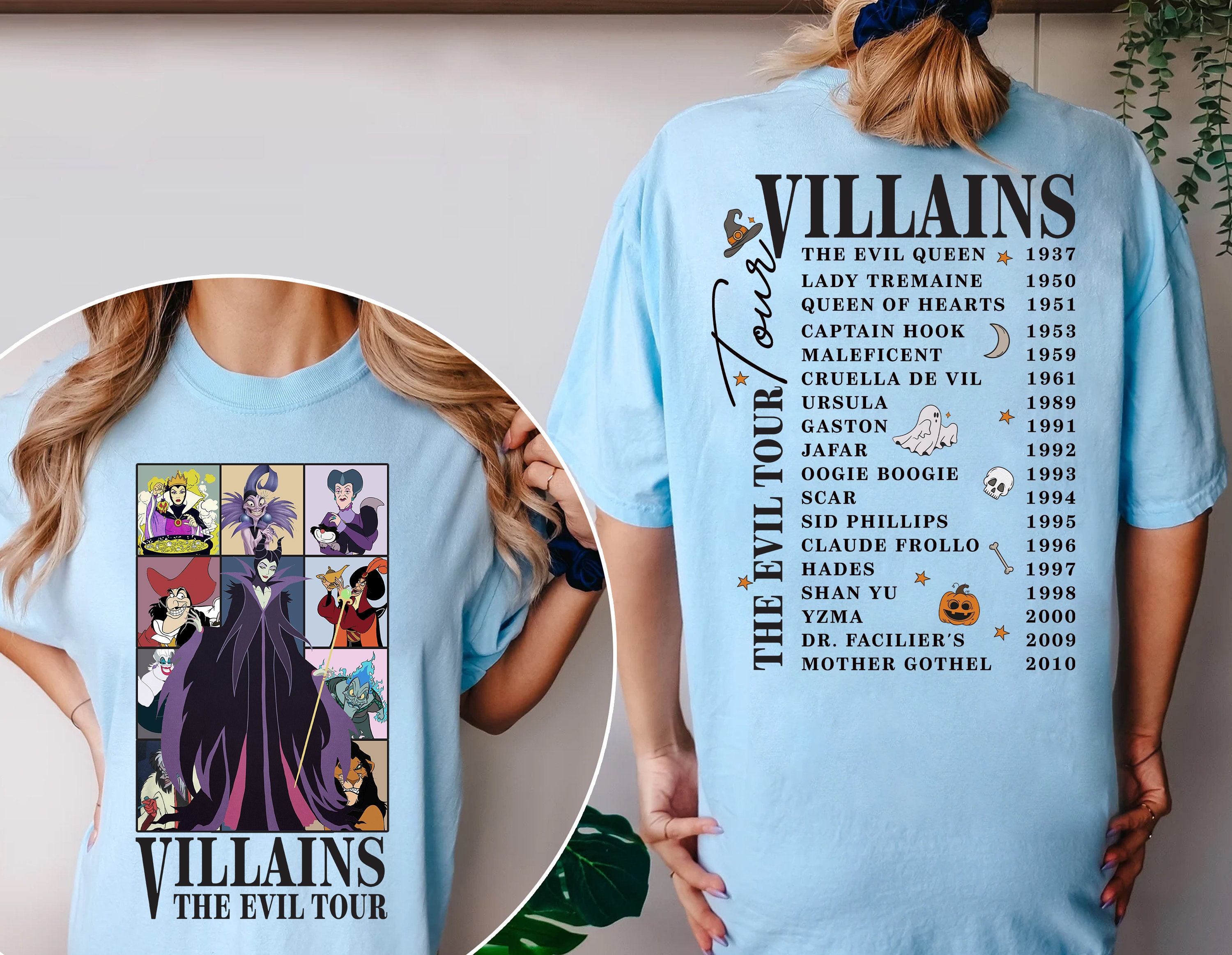 Two-sided Vintage Disney Villains Evil Tour Shirt, Retro Disney Villains Characters Concert ...