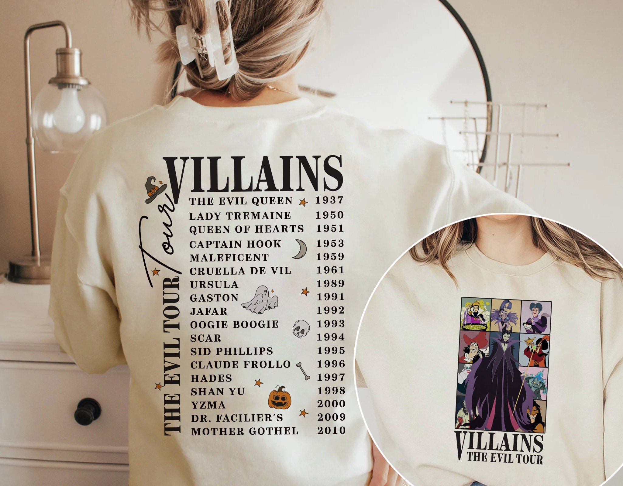 Two-sided Vintage Disney Villains Evil Tour Shirt, Retro Disney Villains Characters Concert ...