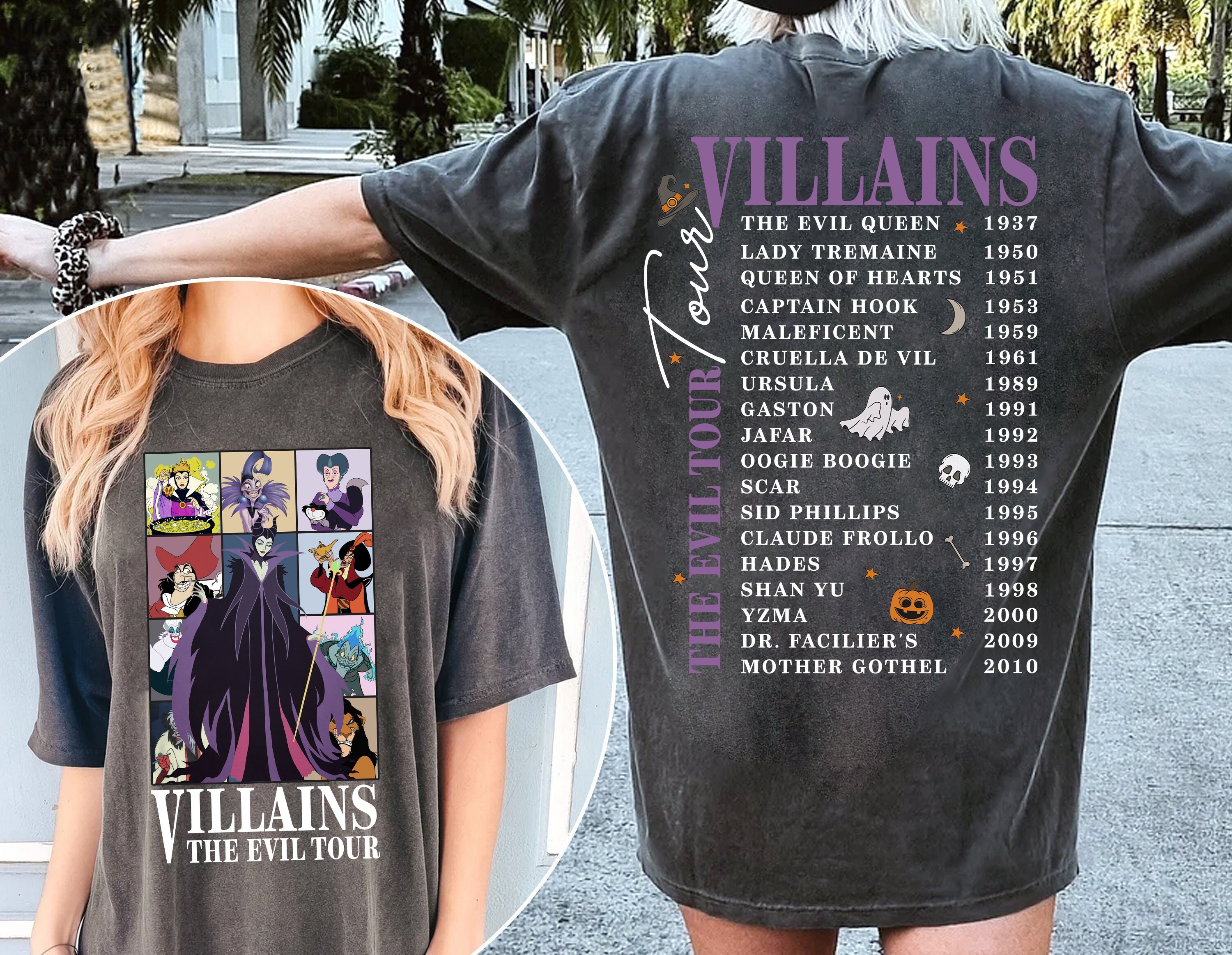 Two-sided Vintage Disney Villains Evil Tour Shirt, Retro Disney Villains Characters Concert ...