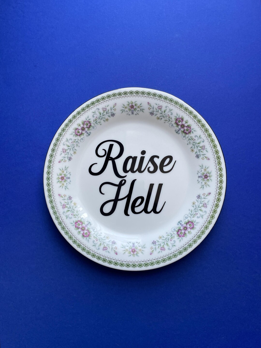 Raise Hell Plate, Vintage Upcycled, Funny China, Plate of Profanity ...