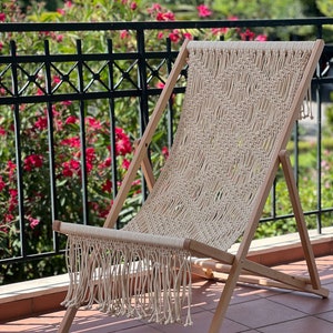 Ivory Macrame Handmade Deck Chair. Sun Lounger. - Etsy