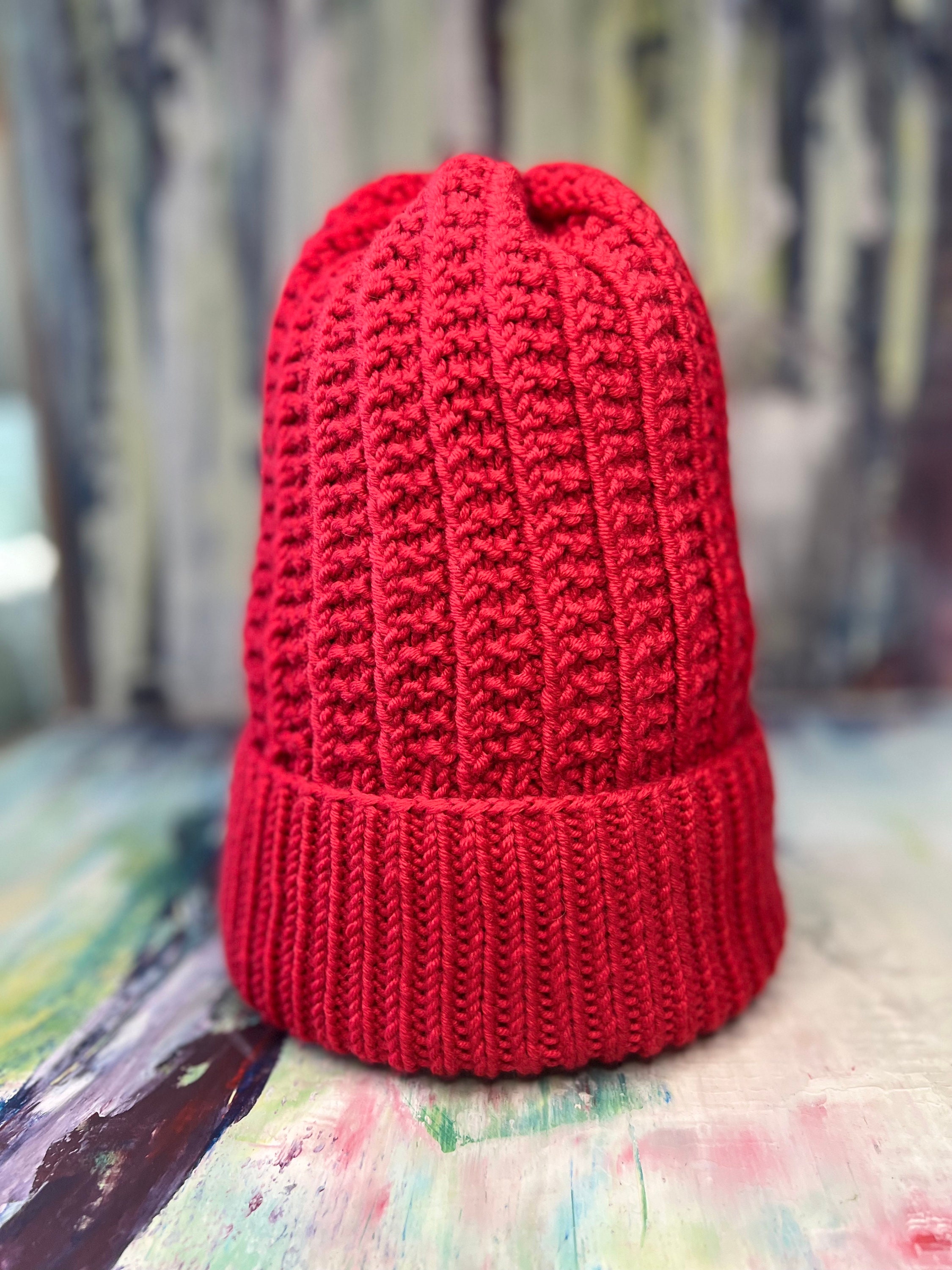 Red Beanie Hat, Hand Knitted - Etsy