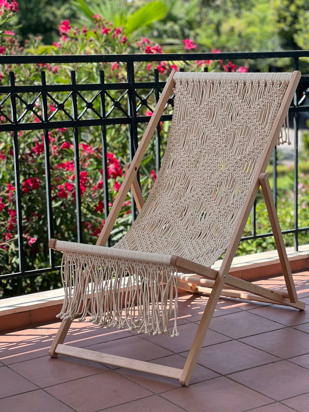 Ivory Macrame Handmade Deck Chair. Sun Lounger. - Etsy