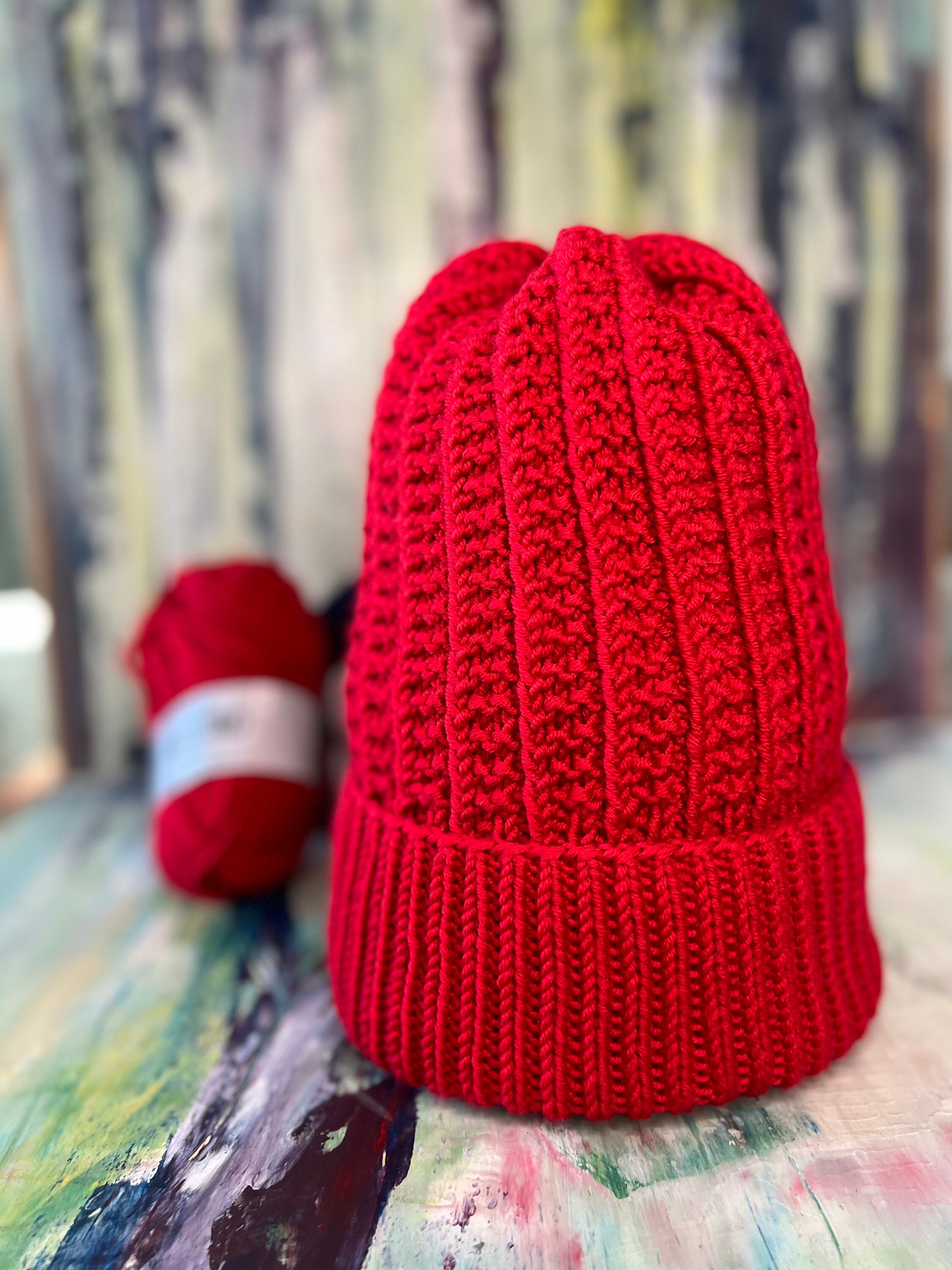 Red Beanie Hat, Hand Knitted - Etsy