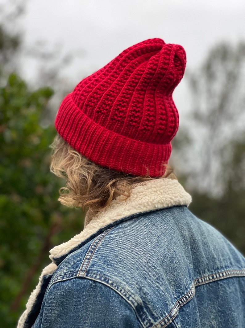 Red Beanie Hat, Hand Knitted - Etsy