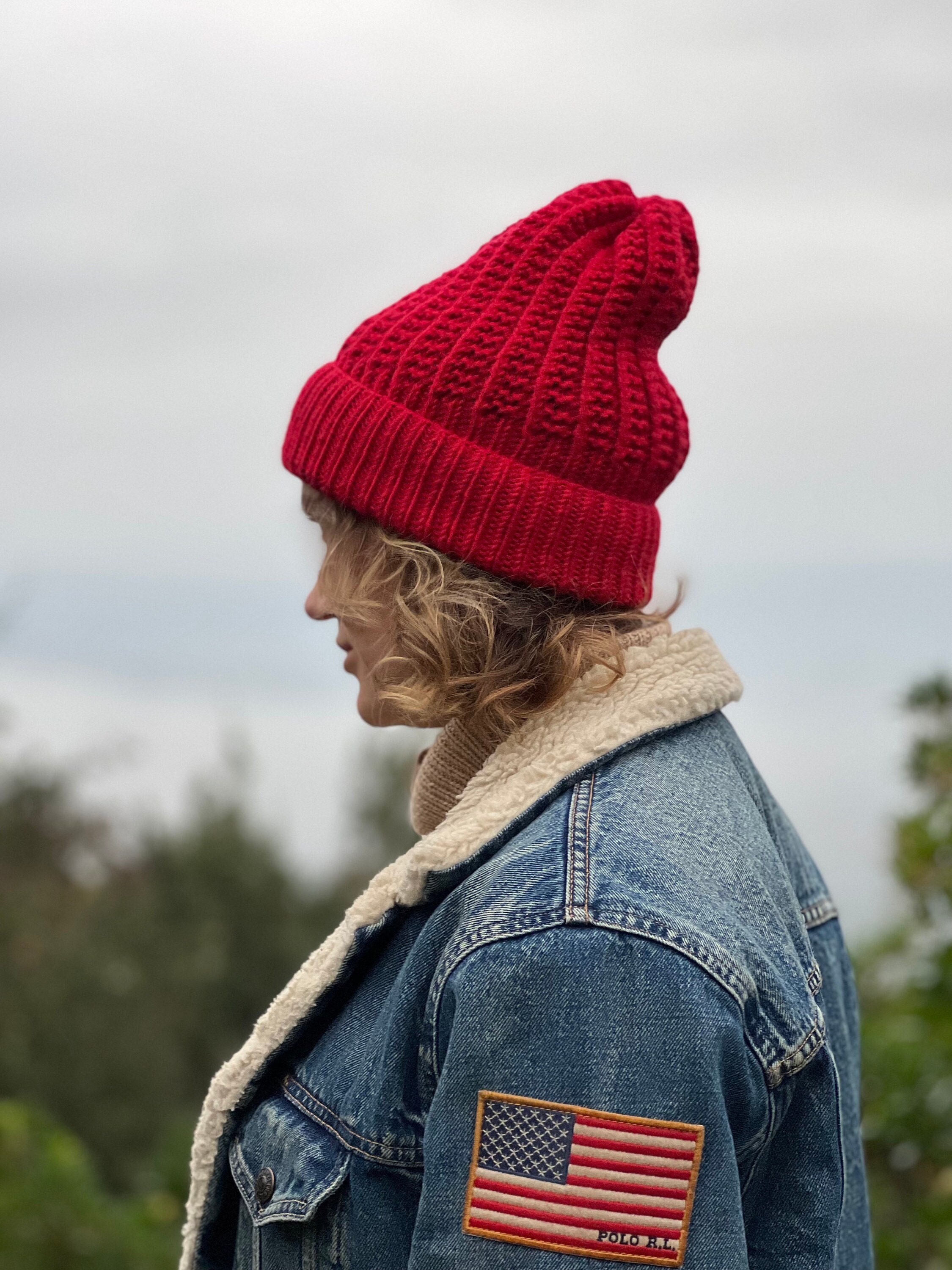 Red Beanie Hat, Hand Knitted - Etsy