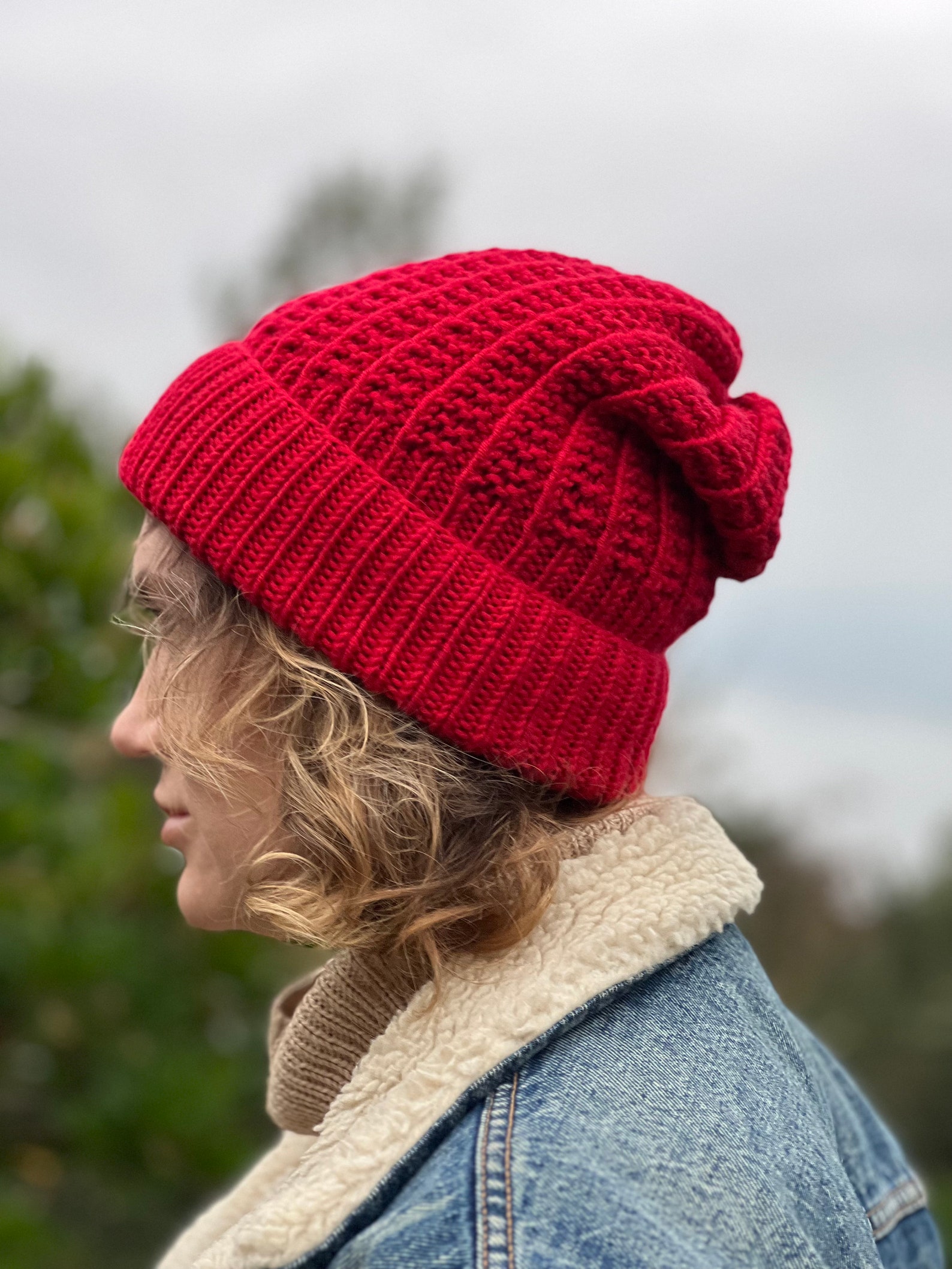 Red Beanie Hat, Hand Knitted - Etsy