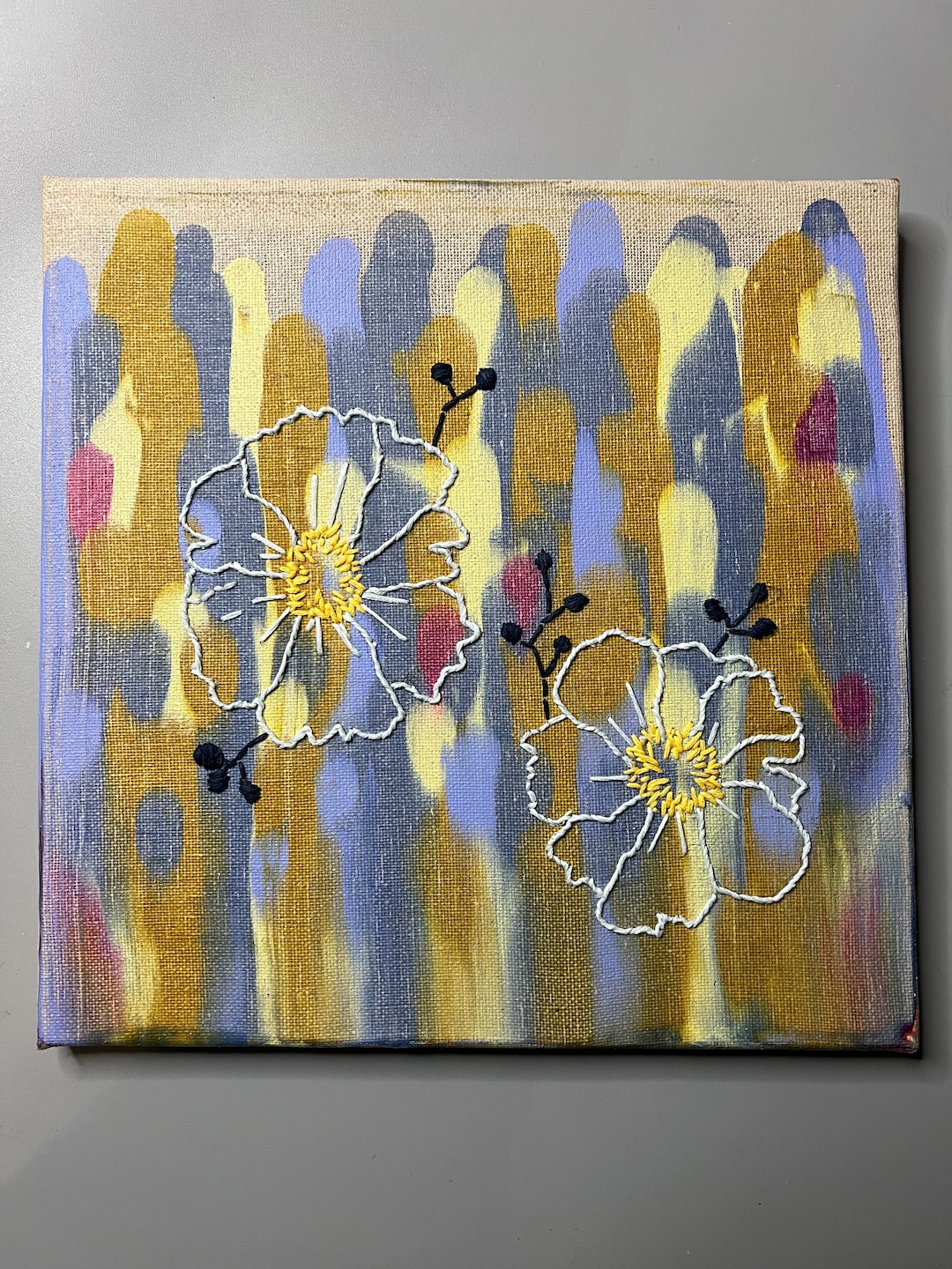 Hand-embroidered Flowers on Canvas - Etsy