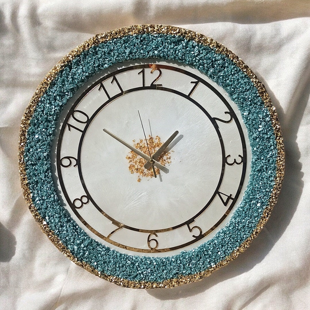 Epoxy Wall Clock, Walter Green Stones Clock, Gold Details , Accessory ...