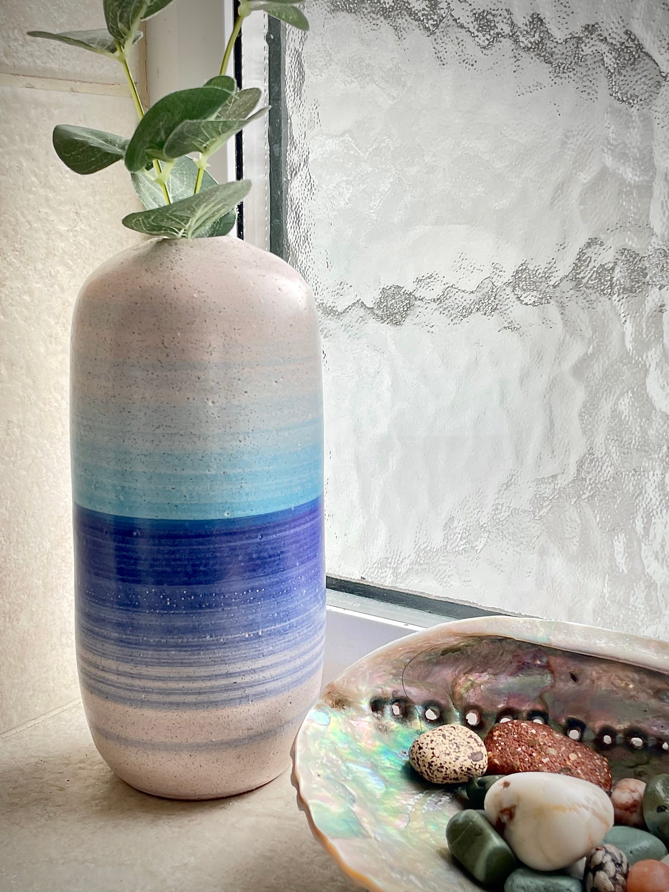 Beach Theme Vase Tall Narrow Ocean Blue Tone Vase Perfect - Etsy