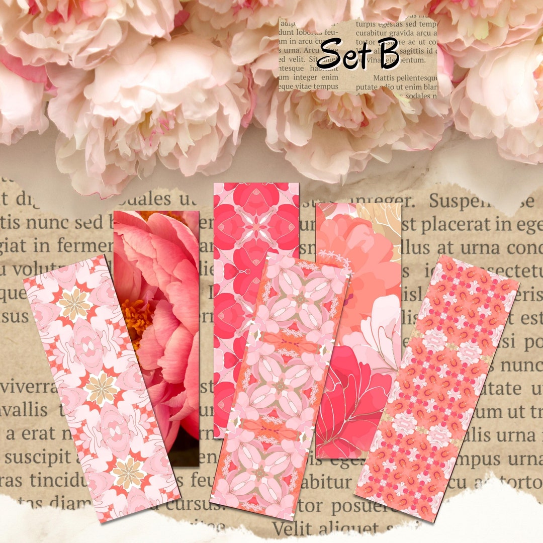 Printable Bookmarks Coral Peony Set of 6 Instant Download Gifts for ...