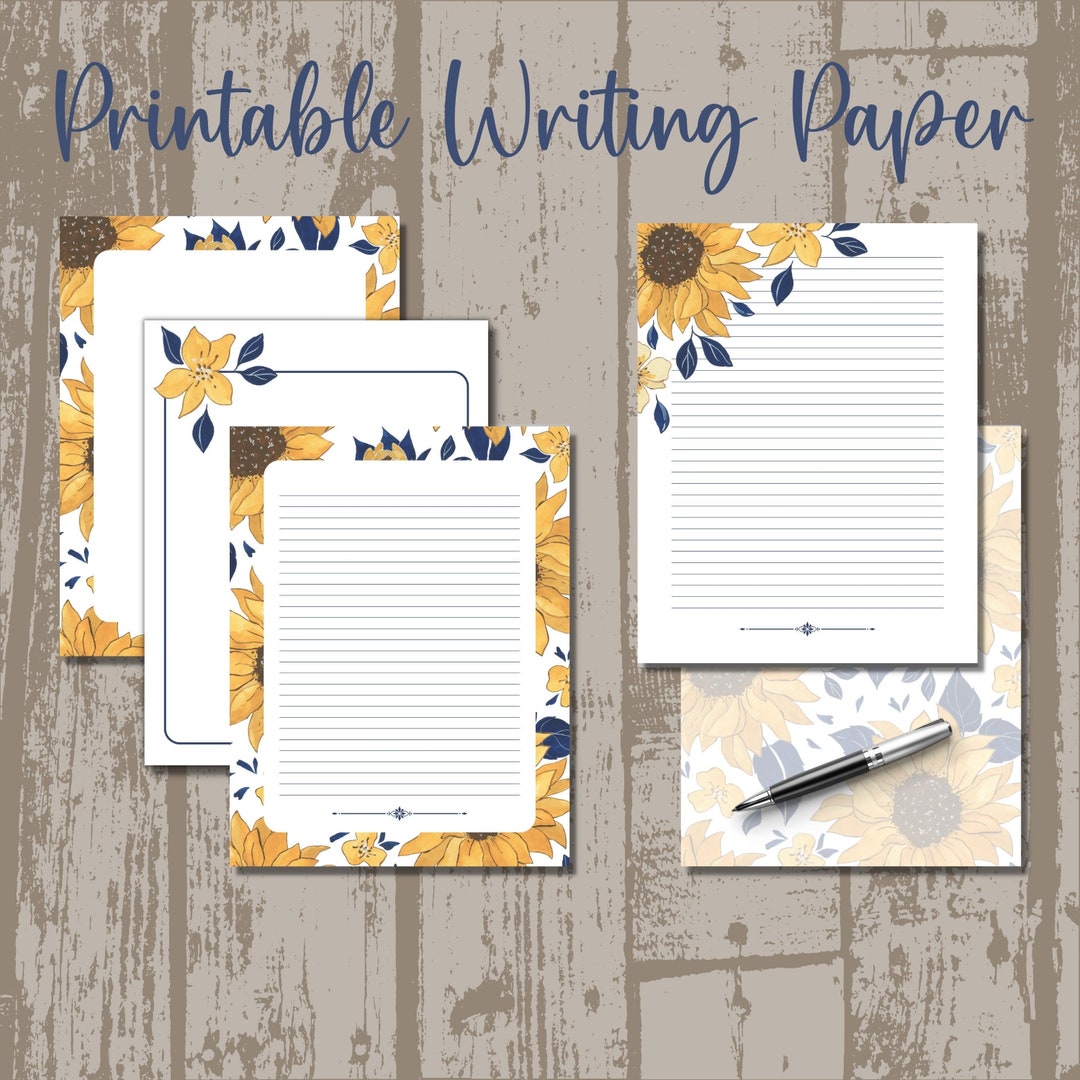 Writing Paper Printable Decorative Stationery Set Sunflower Design ...