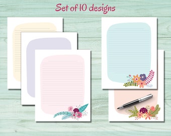 Printable Stationery/printable Floral Writing Paper/lined - Etsy