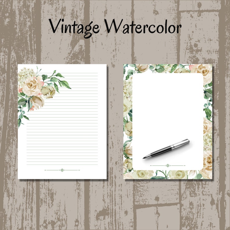 Printable Stationery/floral Watercolor Writing Paper/lined Paper/us ...