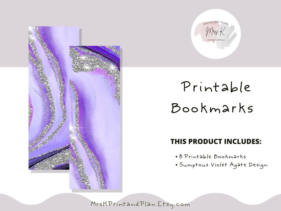 Printable Bookmarks Violet Agate Design Bookworm Essentials - Etsy