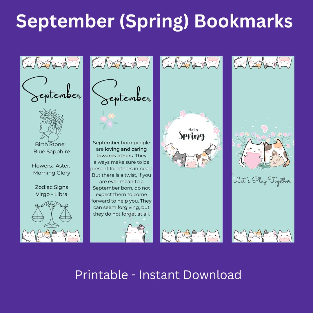 September Spring Printable Bookmarks for Book Lovers Birthday - Etsy Canada