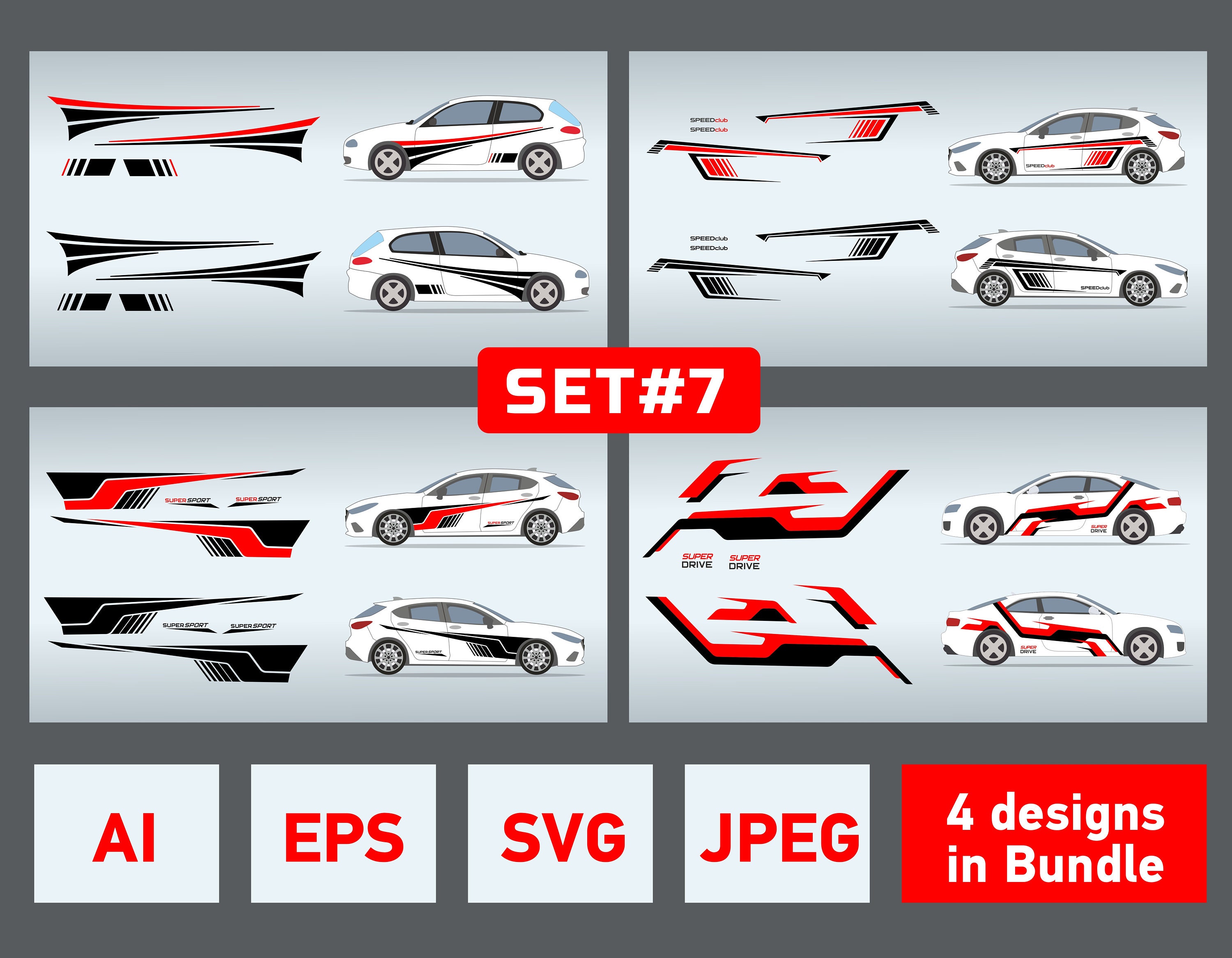 Car Side Door Sticker Stripe SVG Bundle. Universal Set for Print or Cut ...