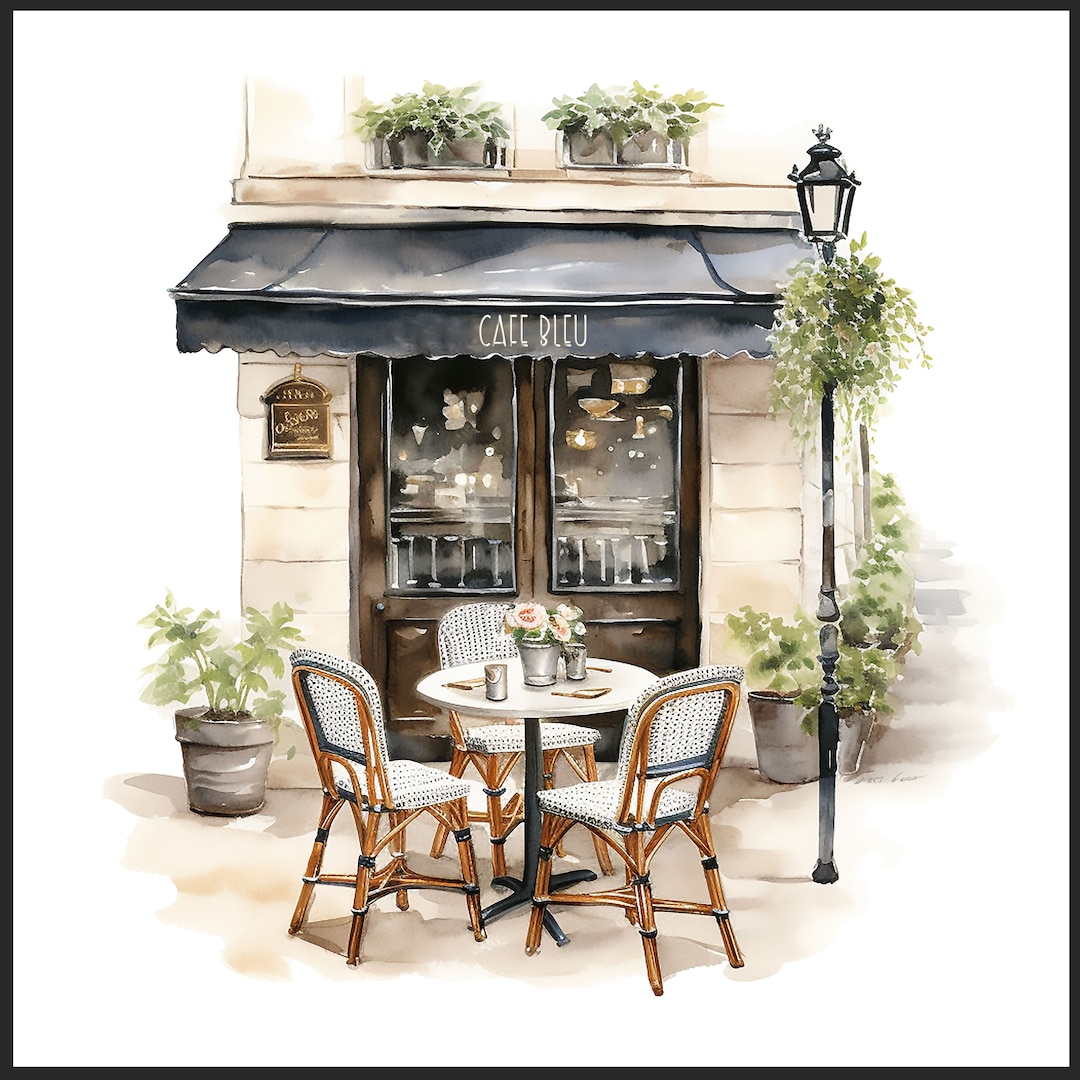 Best French Café Watercolor Clipart, Café Exterior Clipart, Vintage ...