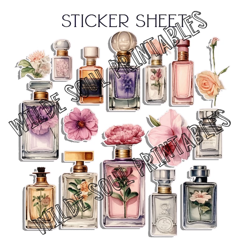 Free License, Stunning Watercolor Illustrated Perfume Bottles, Stickers ...