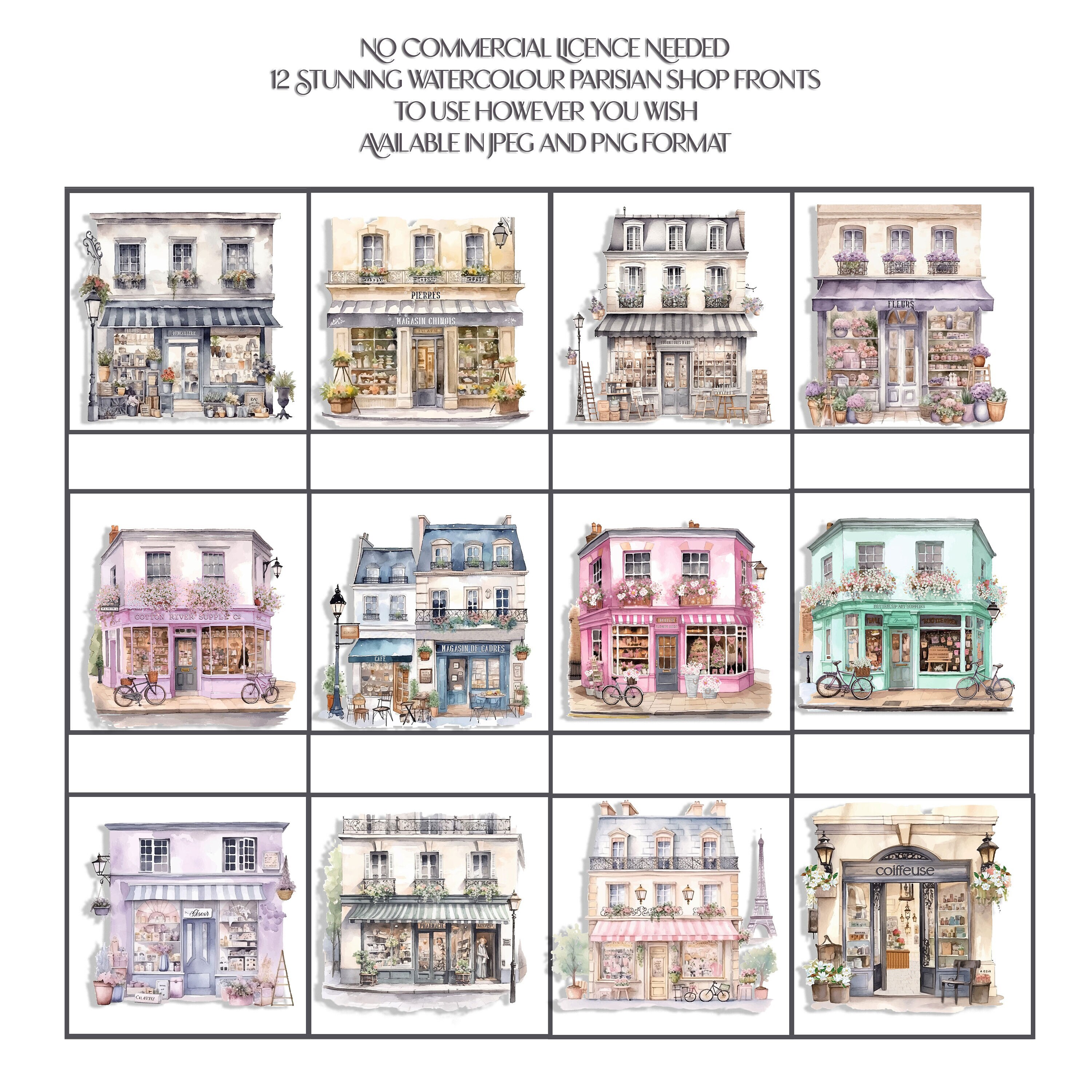 No Commercial License Needed 12 Stunning Watercolour French Shop Fronts ...