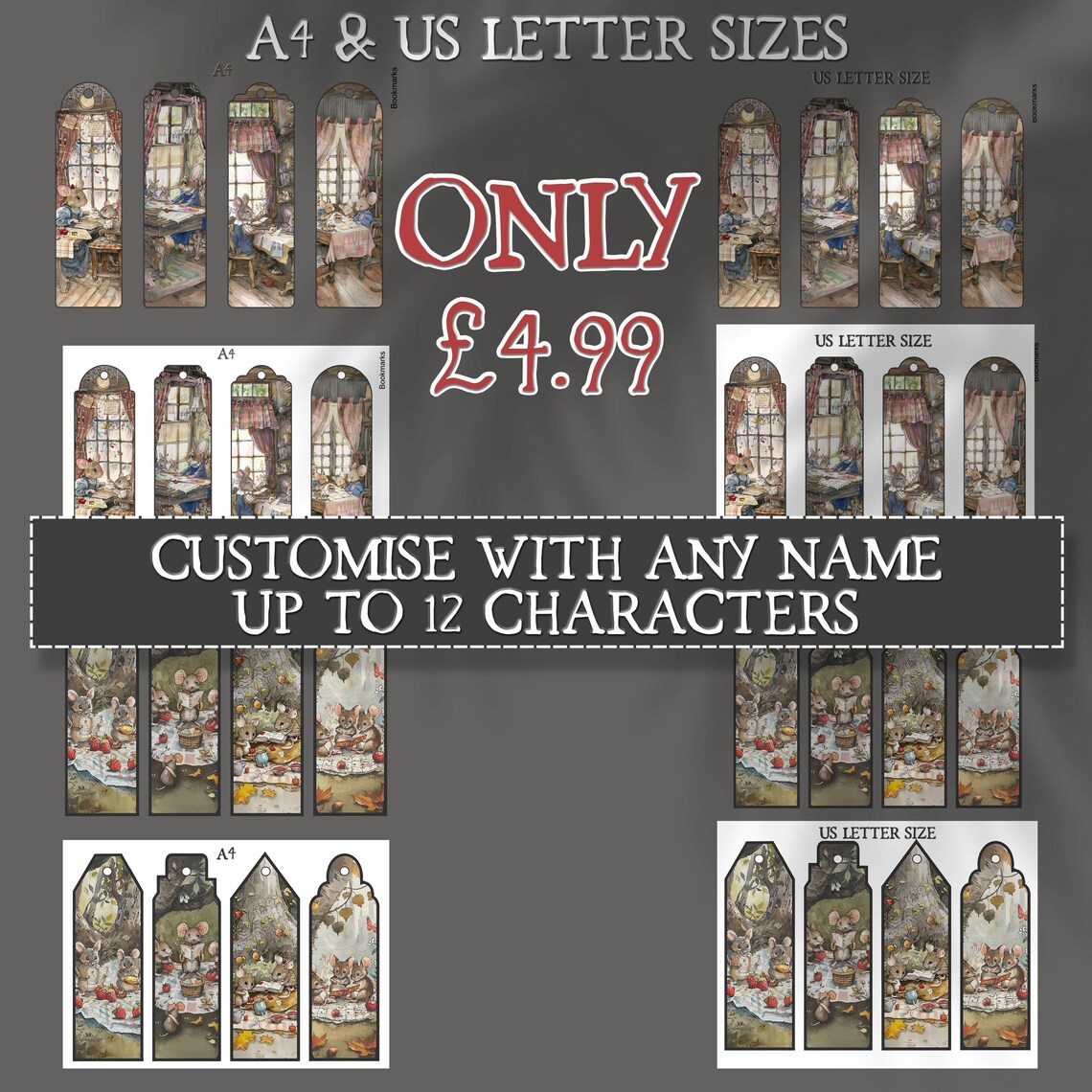 8 Children's Bookmark Designs, Printable Bookmark, Digital Bookmark ...