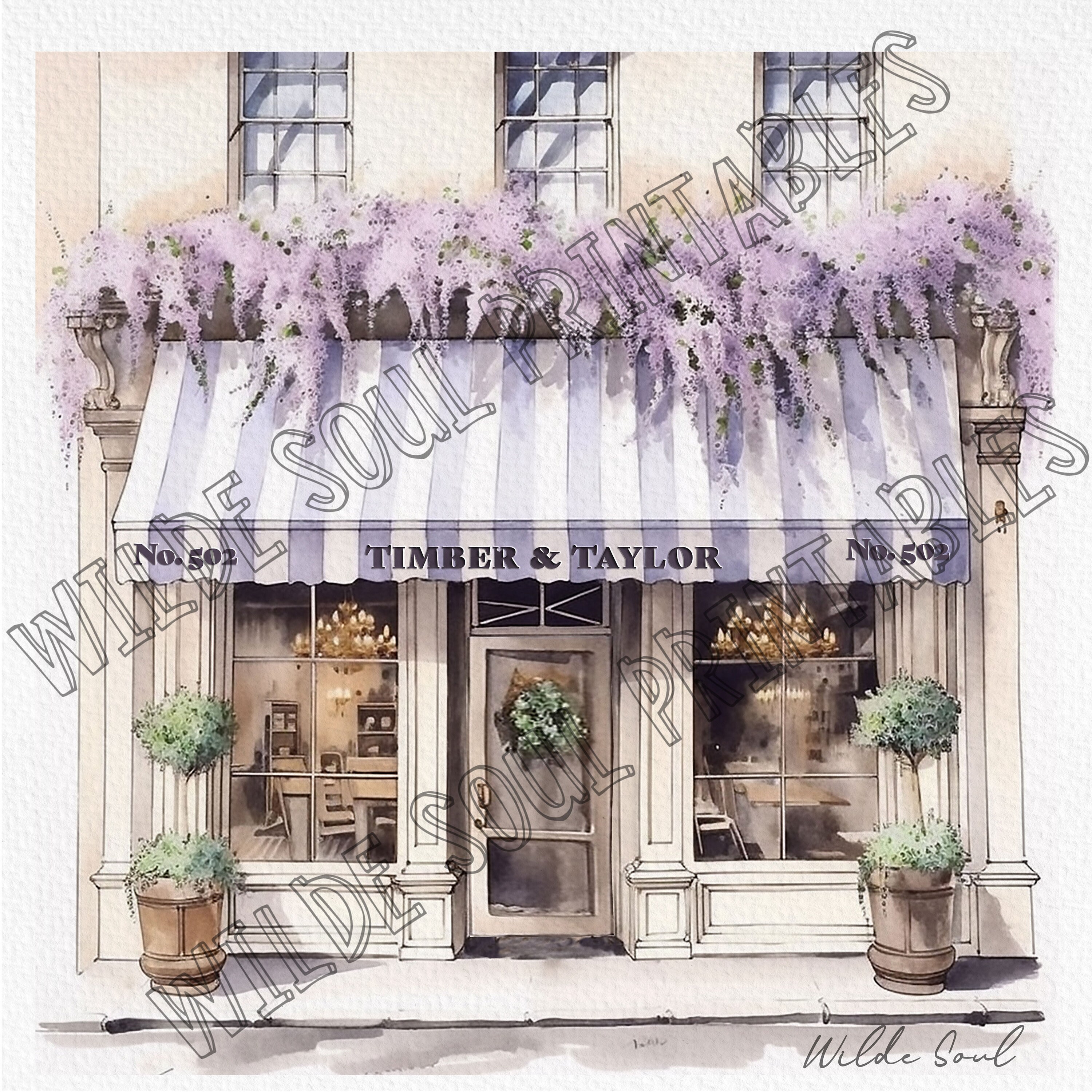 Lilac Watercolor Shopfronts 12 Images 14 Squares for Cards ...