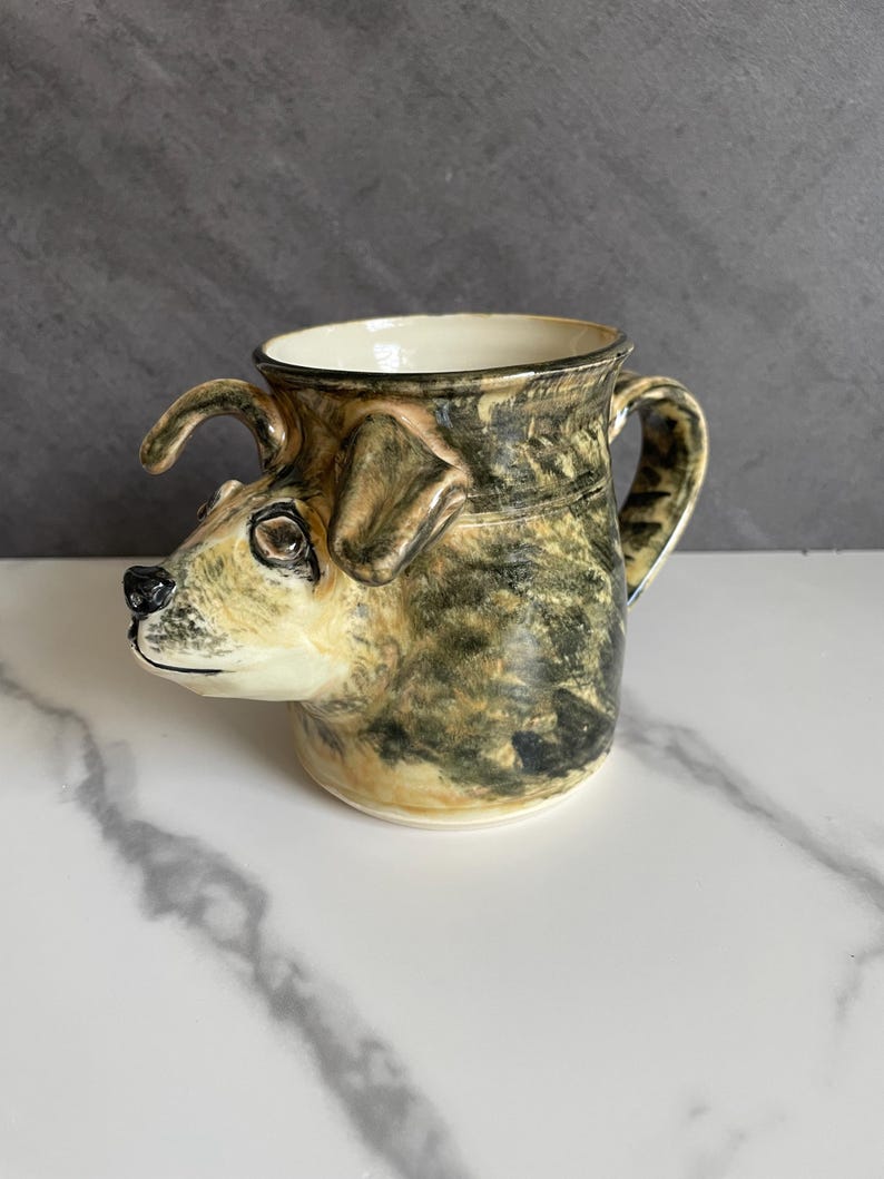 Handmade Brindle Dog Mug – Sculpted & Hand-painted Ceramic - Etsy