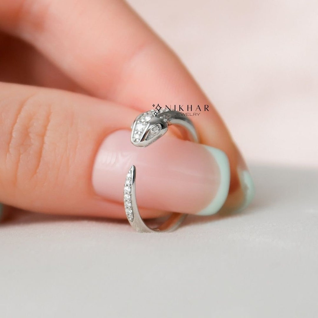 Snake Engagement Ring, Adjustable Snake Ring, Diamond Ring, 14K White ...