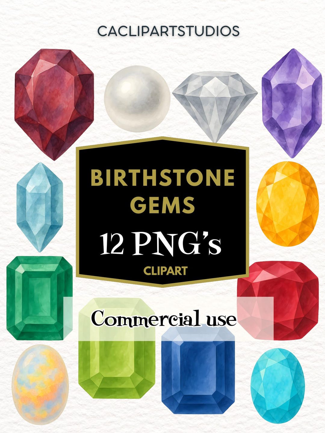 12 Birthstones Gem Clipart Set, Crystals Png Graphics Bundle ...