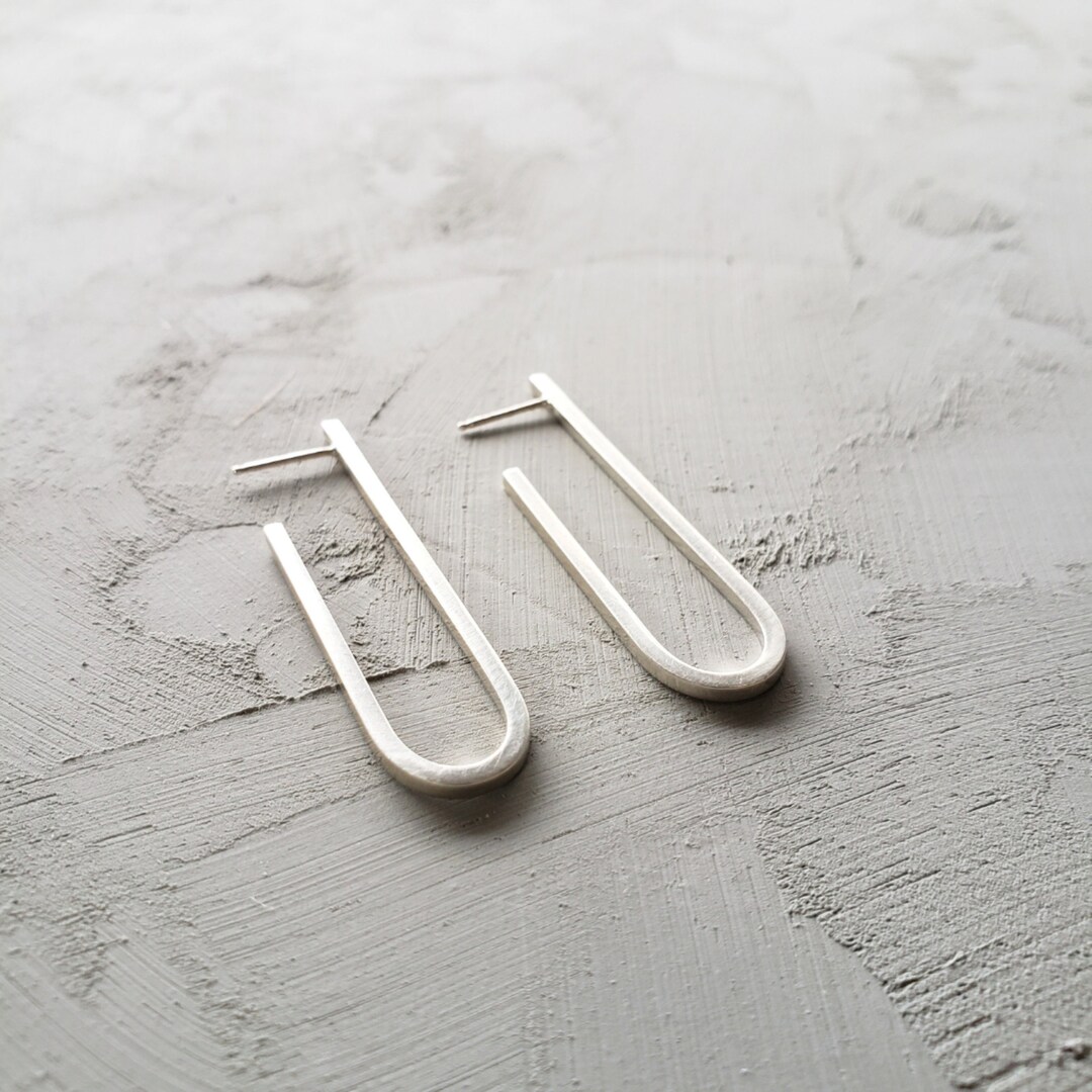 U Shape Hoop Earrings, Sterling Silver 925, Handmade, Geometric Design ...