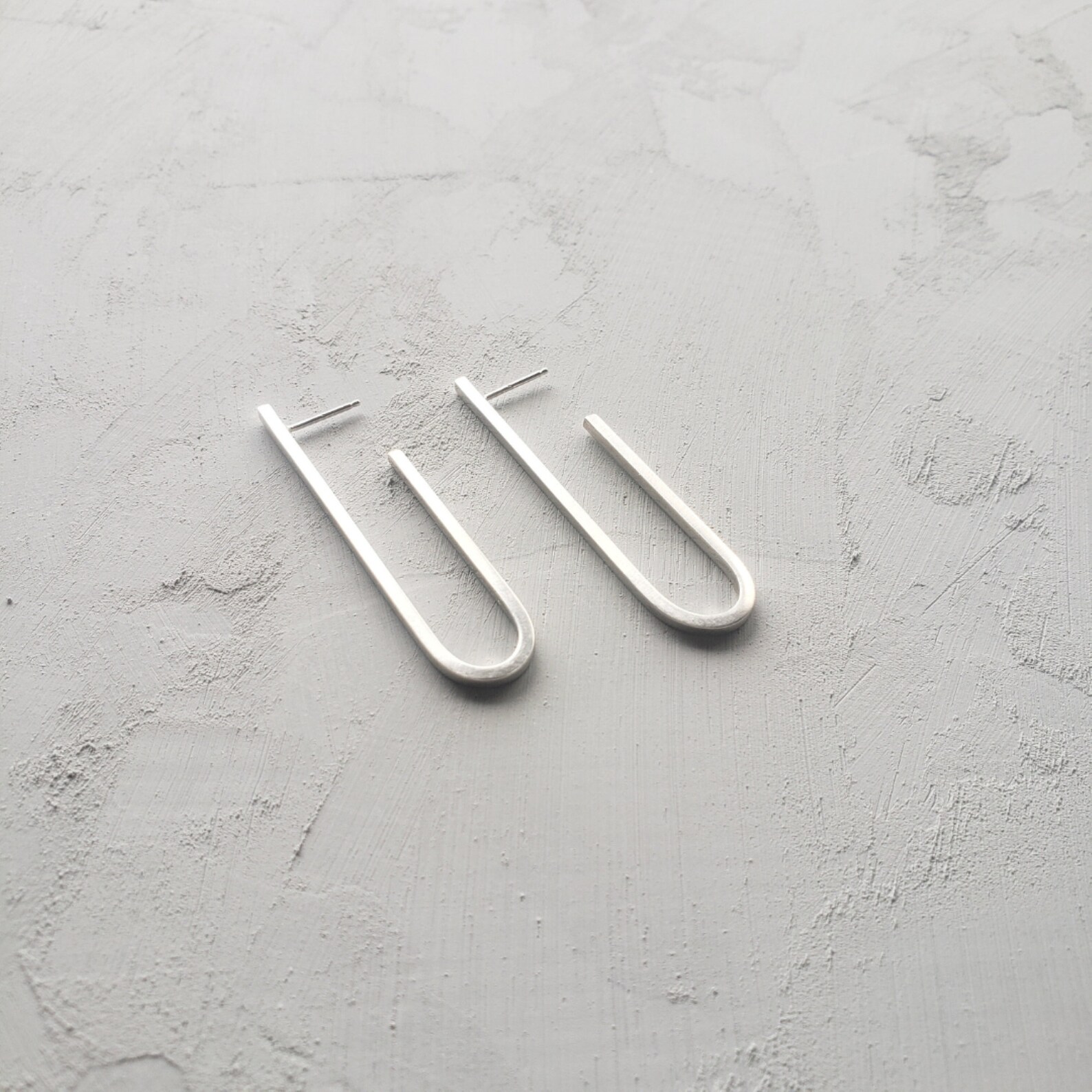 U Shape Hoop Earrings, Sterling Silver, Handmade, Modern Design. - Etsy