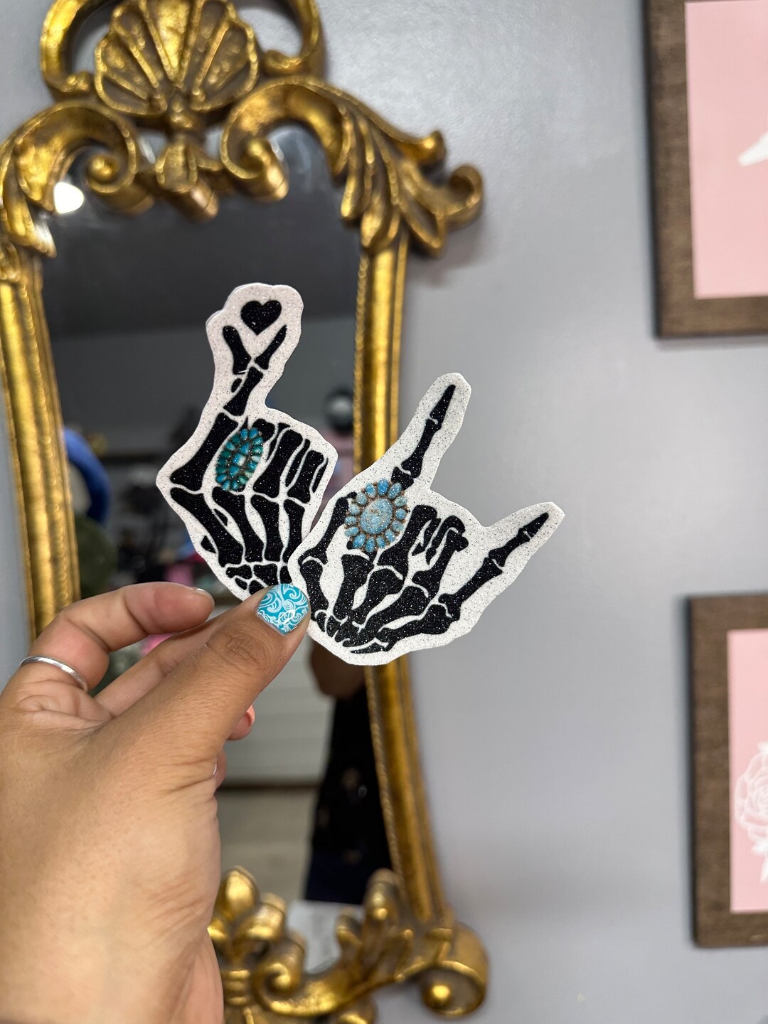 Edgy Skeleton Turquoise Stone Ring Patch Iron on Patch for Trucker Hat ...