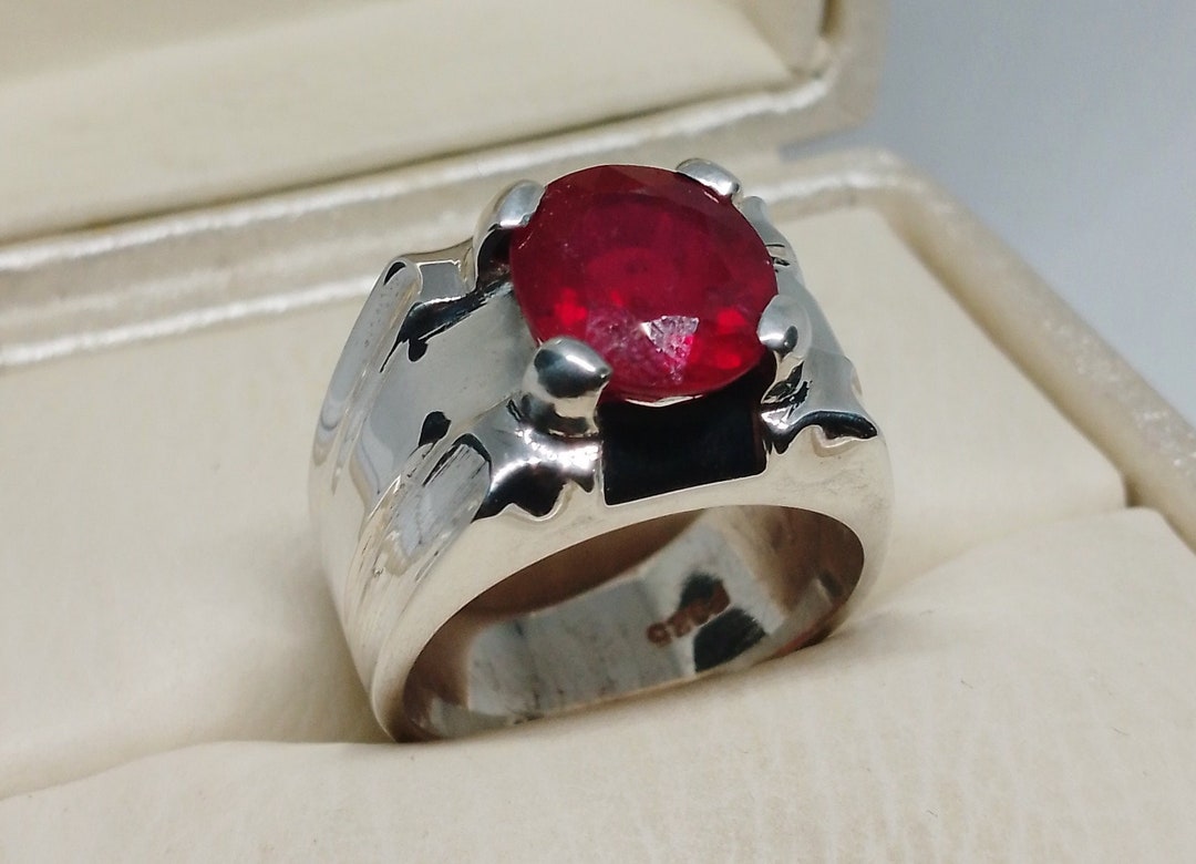 Natural 4 Carat Deep Red Ruby Ring Sterling Silver 925 Yaqoot Handmade ...