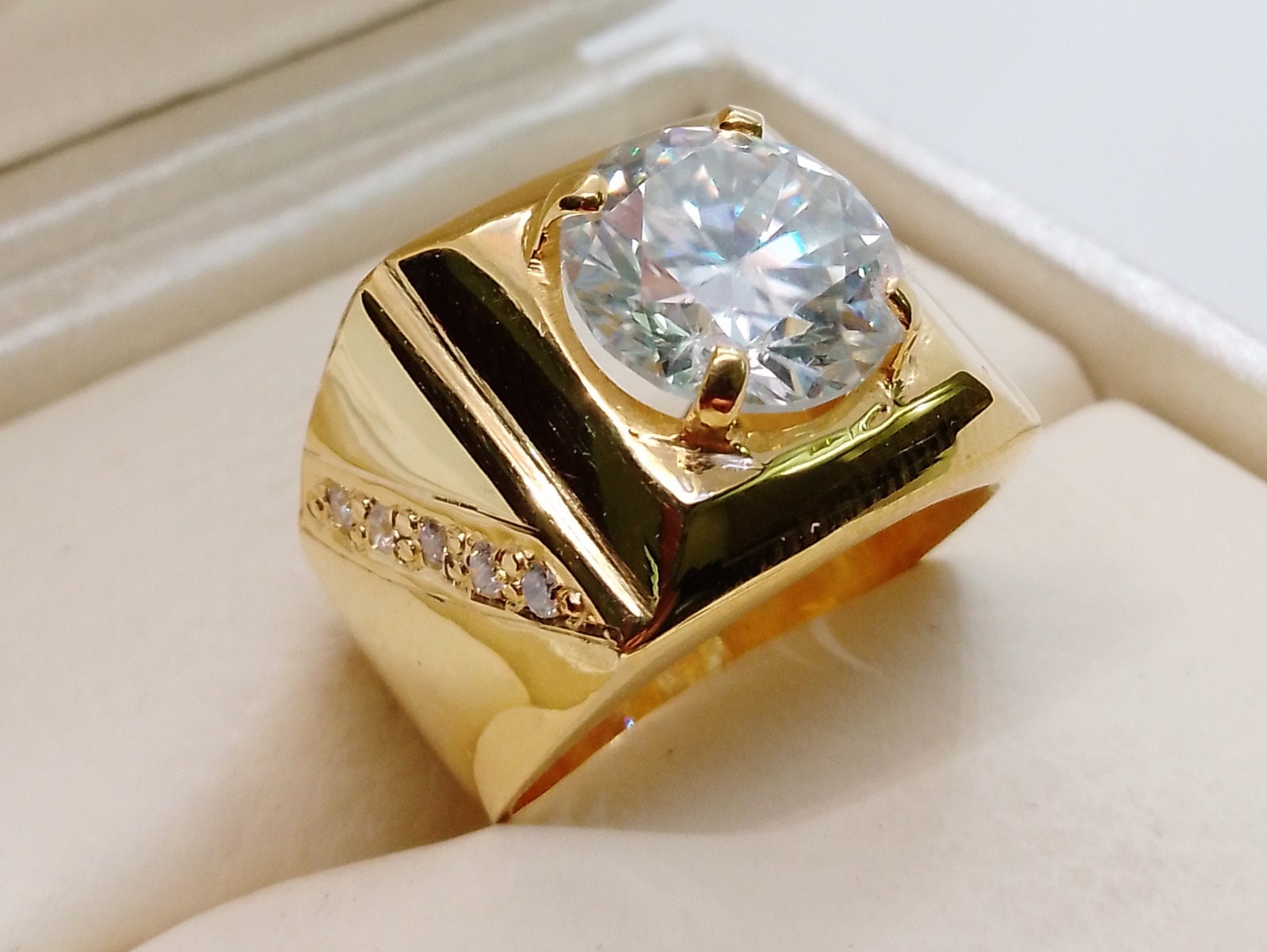 5.5 Carat Natural Moissanite Diamond Mens Engagement 14K Gold Ring Handmade Real Diamond 14K Gold Ring Wedding Ring Etsy Australia
