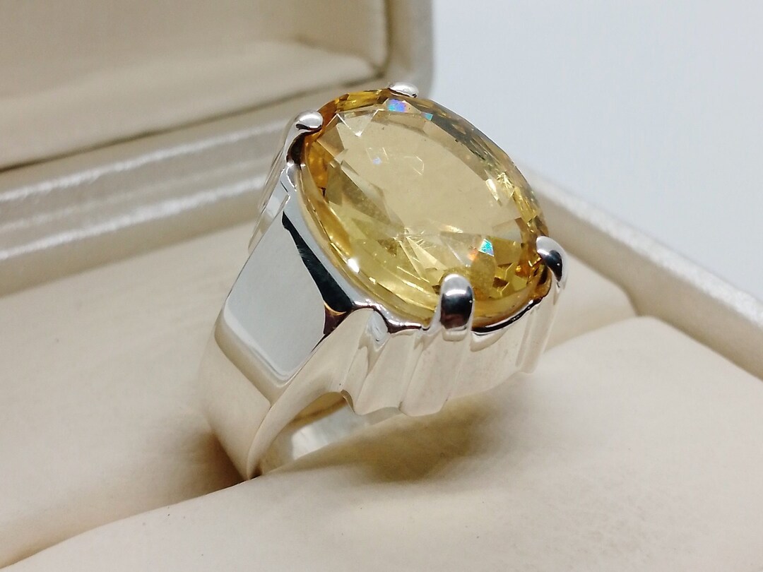 15 Carat Rare Yellow Citrine Ring Sterling Silver 925, November Birth ...