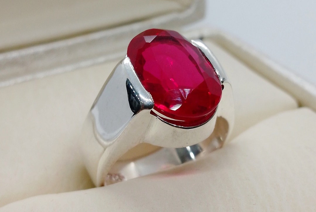 Oval Cut Deep Red Ruby Mens With Sterling Silver 925 Handmade Yaqoot ...