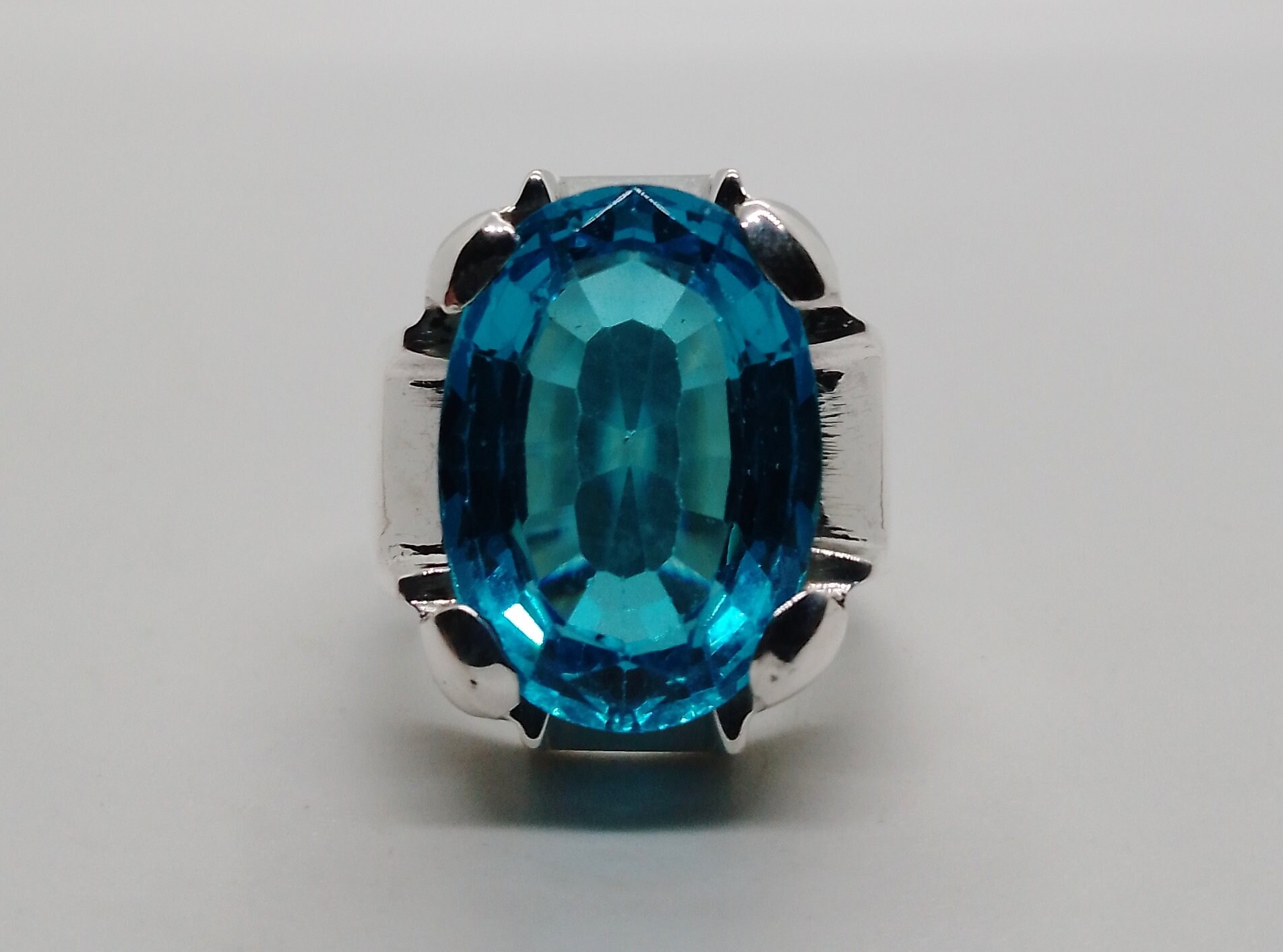 15 Carat Deep Blue Topaz Elegantl Topaz Ring Sterling Silver 925 ...