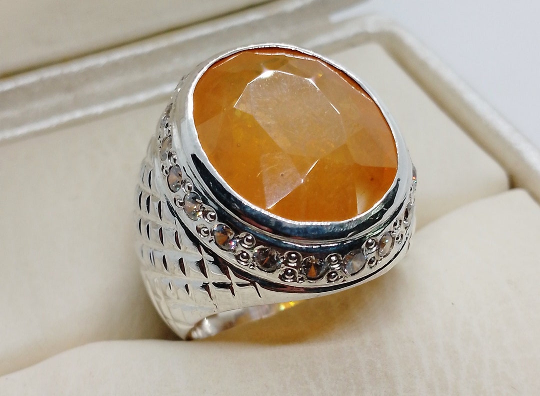 Natural Yellow Sapphire Mens Sterling Silver 925 Handmade Unheated ...