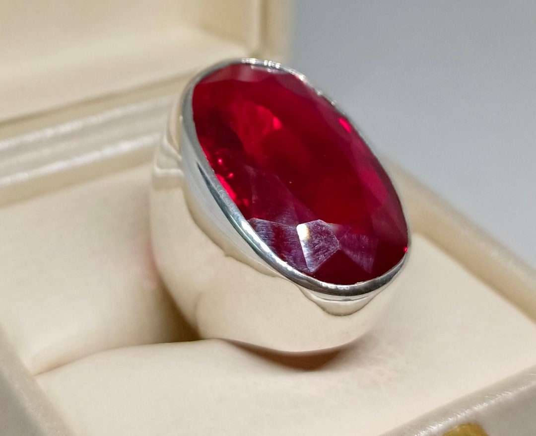 45 Carat Rare Oval Cut Big Red Ruby Ring Sterling Silver 925 Handmade ...