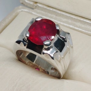 Natural 4 Carat Deep Red Ruby Ring Sterling Silver 925 Yaqoot Handmade ...