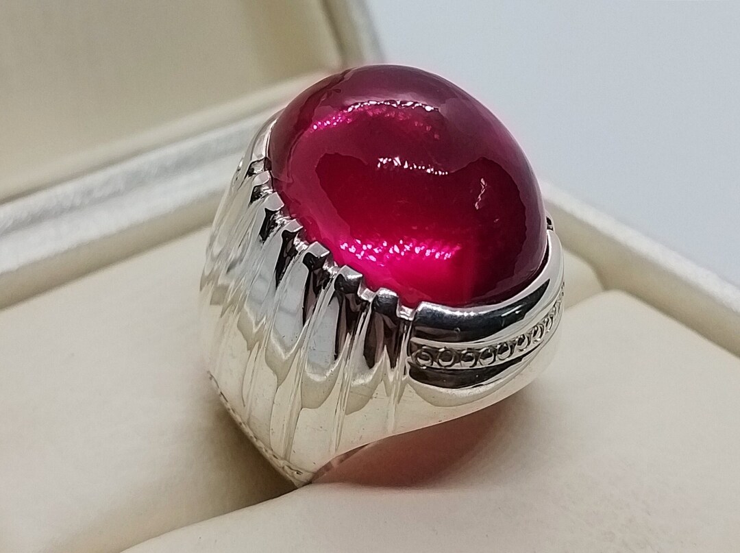 Rare Cabochon Deep Red Ruby Ring Sterling Silver 925 Anari Yaqoot ...