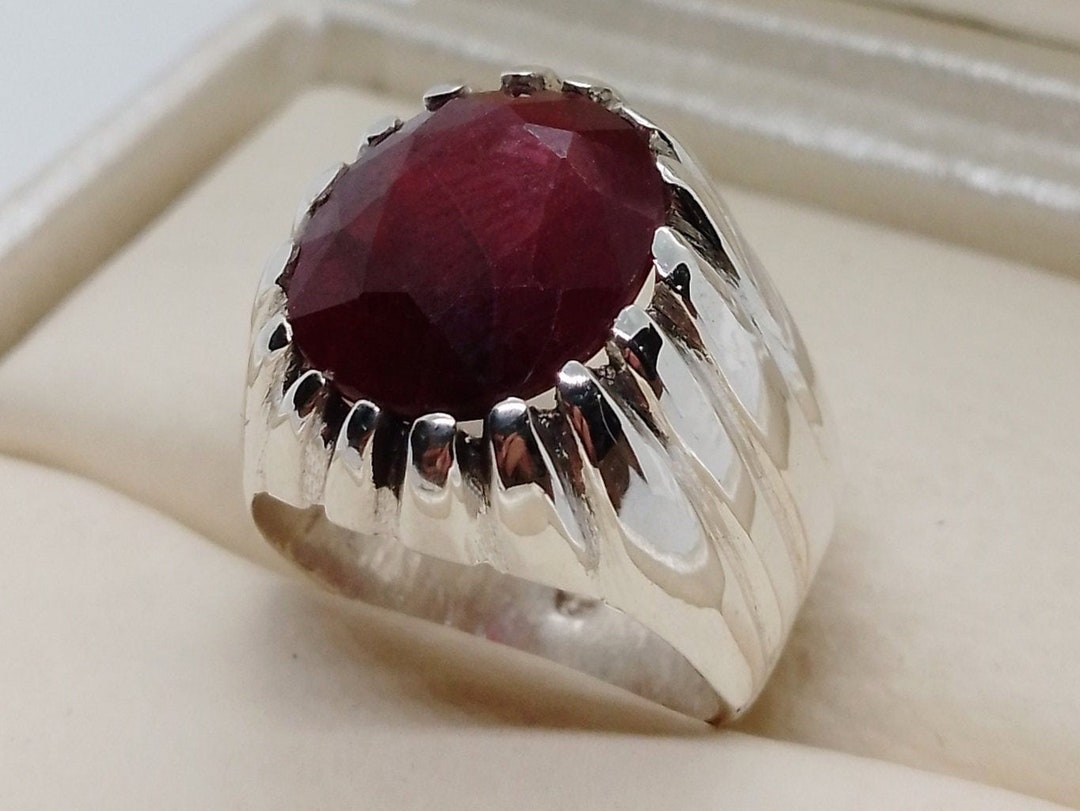 10 Carat Natural Deep Red Ruby Mens Ring Sterling Silver 925 Handmade ...