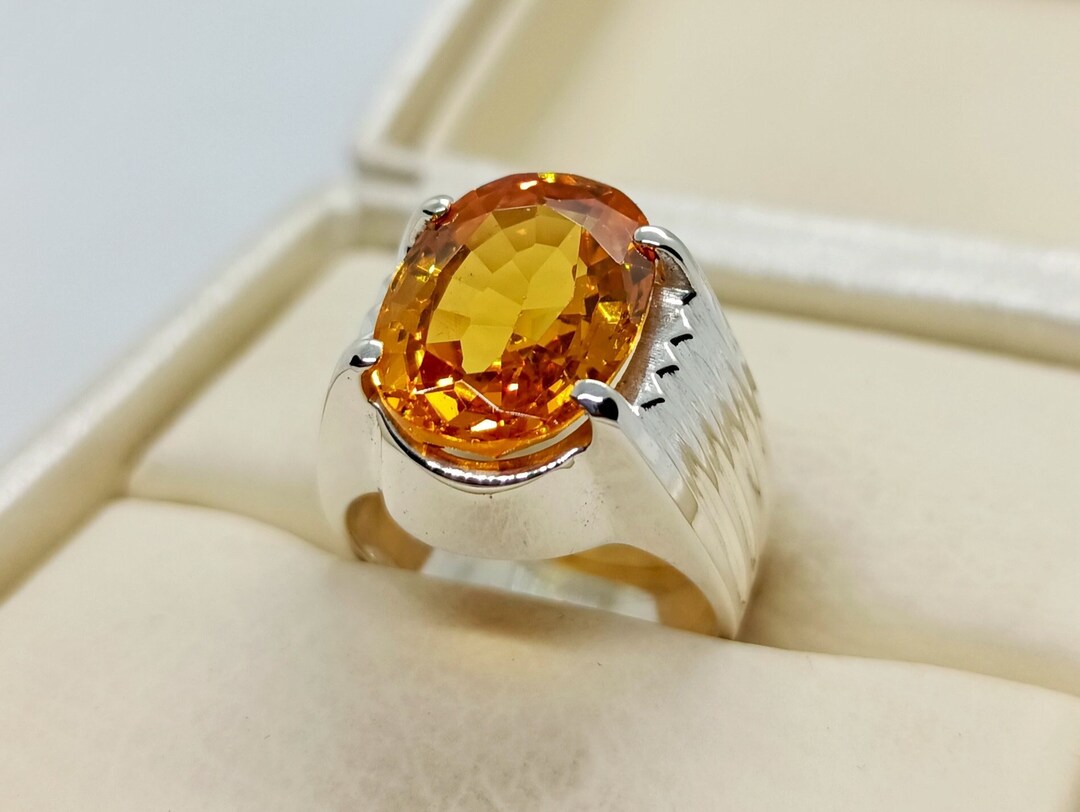 Rare Big Deep Orange Citrine Mens Ring Sterling Silver 925 Handmade ...
