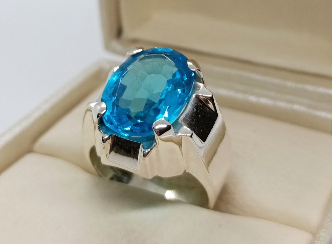 15 Carat Deep Blue Topaz Elegantl Topaz Ring Sterling Silver 925 ...