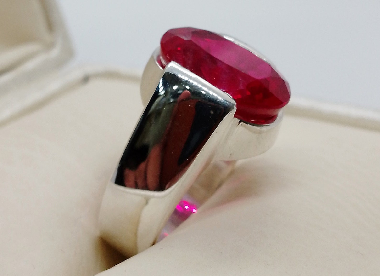Oval Cut Deep Red Ruby Mens With Sterling Silver 925 Handmade Yaqoot ...