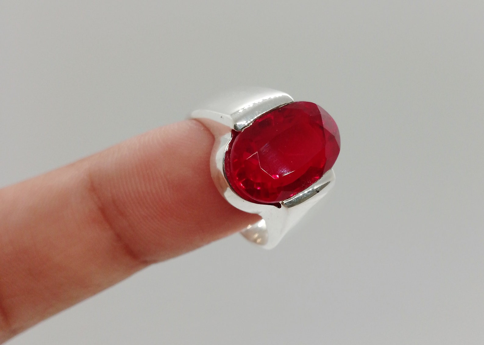 Oval Cut Deep Red Ruby Mens With Sterling Silver 925 Handmade Yaqoot ...