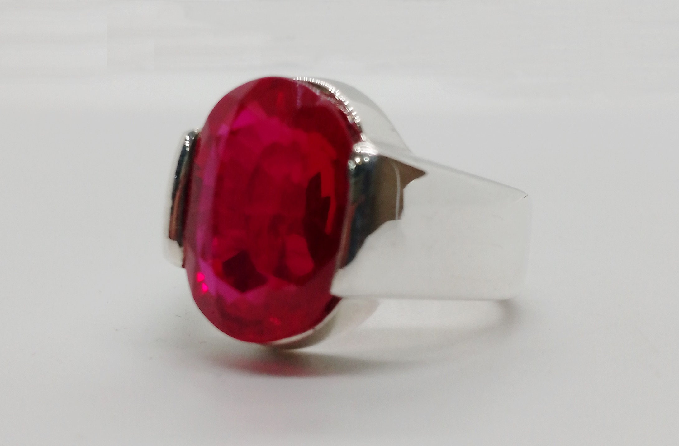 Oval Cut Deep Red Ruby Mens With Sterling Silver 925 Handmade Yaqoot ...