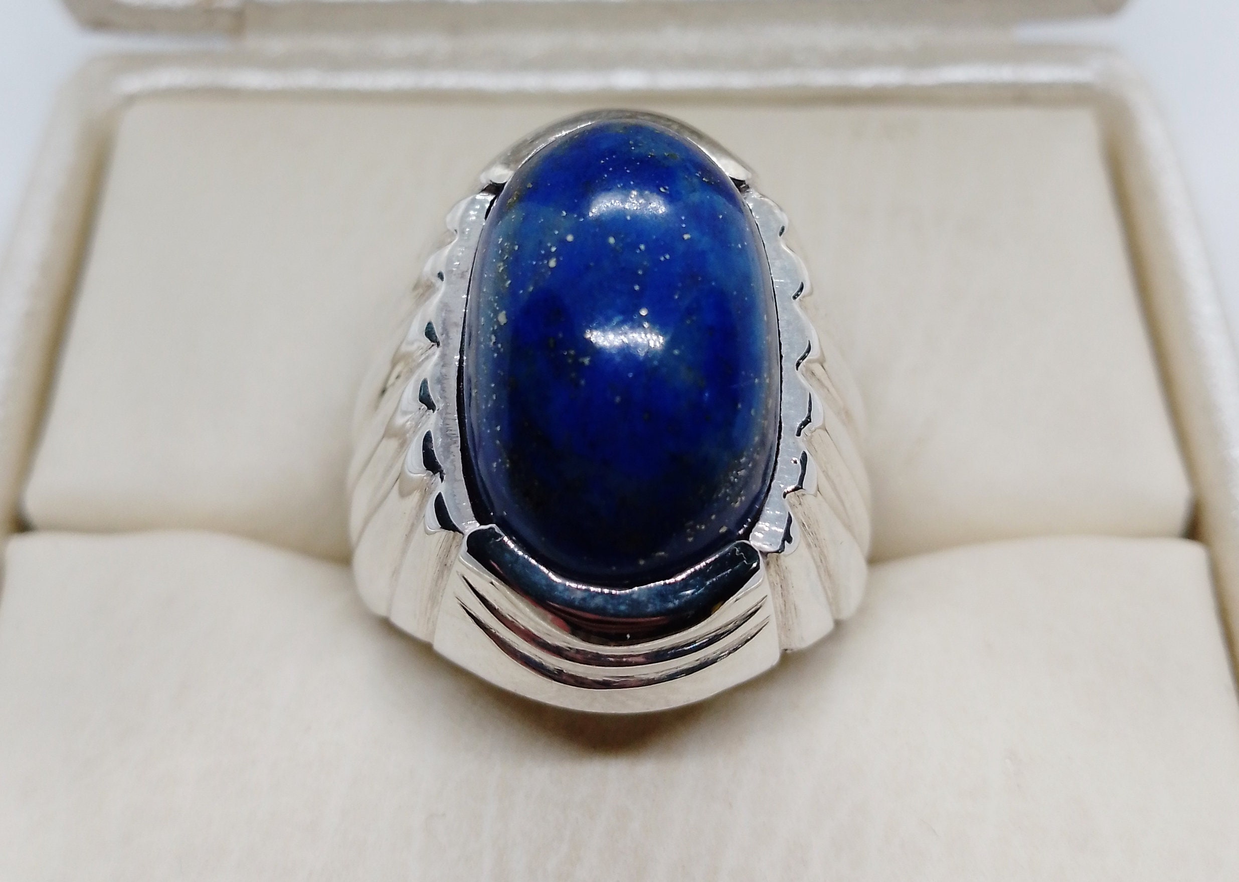 Natural Lapis Lazuli Mens Ring Sterling Silver 925 Handmade Ring Real ...