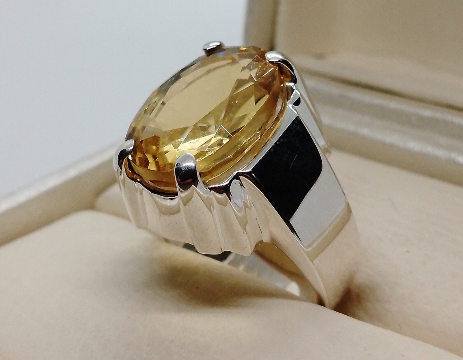 15 Carat Rare Yellow Citrine Ring Sterling Silver 925, November Birth ...