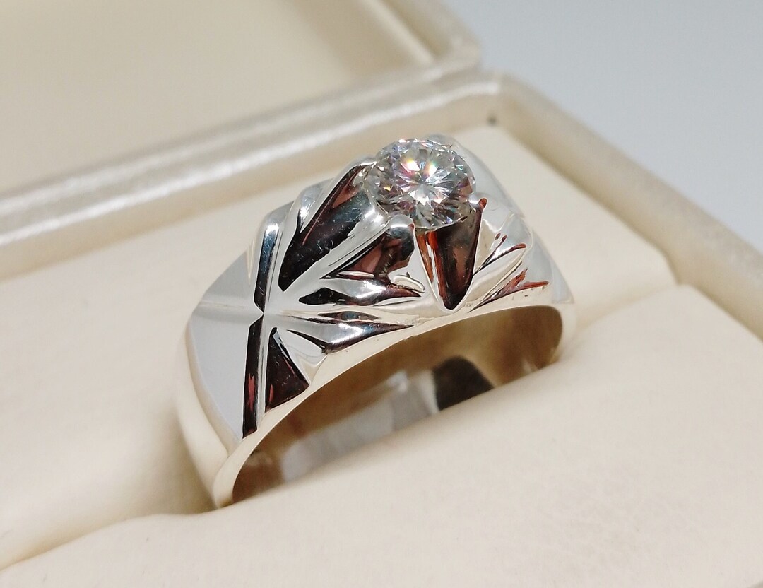 Rare Round Cut Diamond Ring Sterling Silver 925 Handmade Certified ...